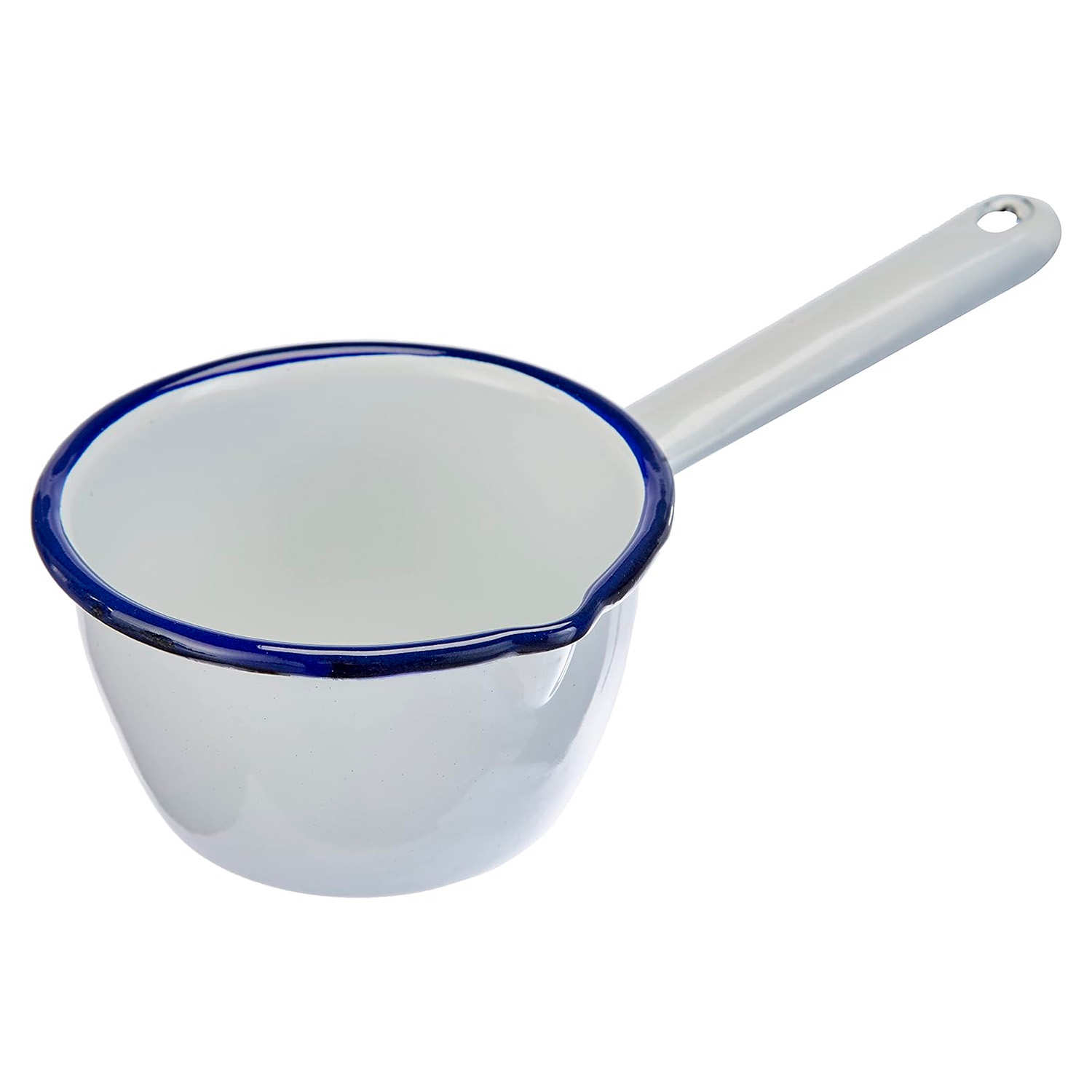 White saucepan with blue edge in enameled steel 10cm - Ibili
