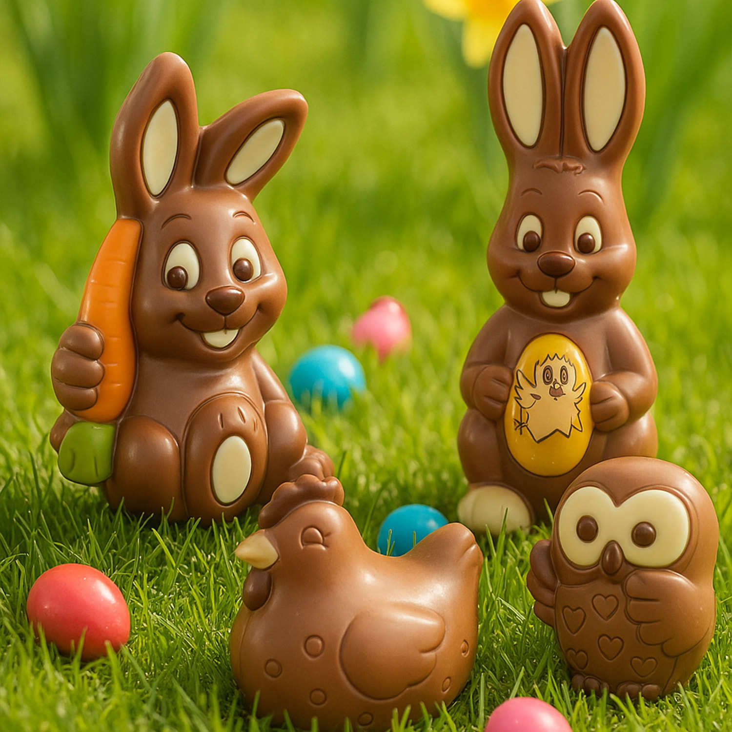 Les animaux de Pâques - Assortiment de 4 moulages en chocolat (lapins ...