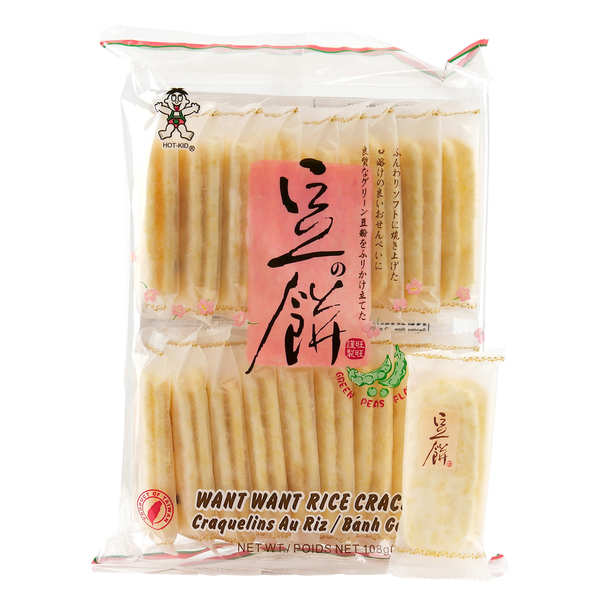 Green pea flavored puffed rice crackers - Want Want