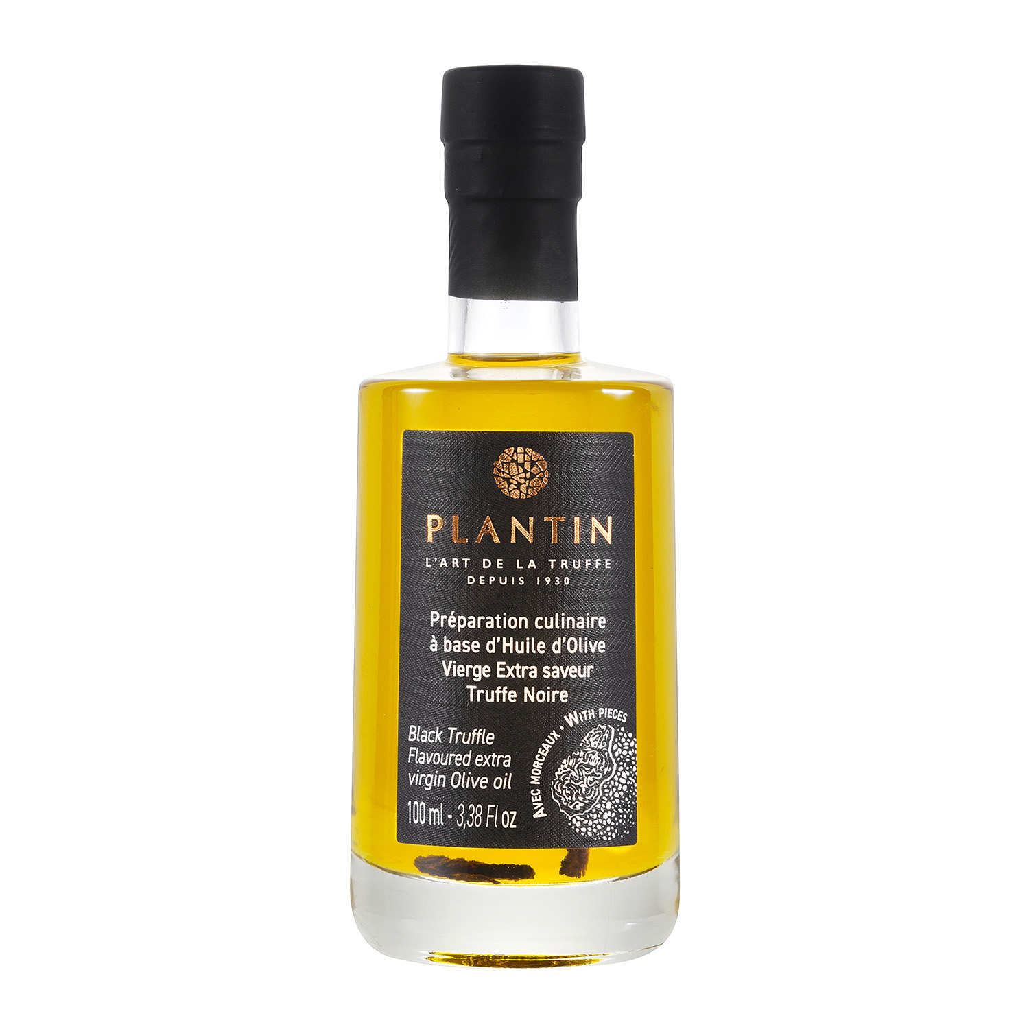 Extra virgin olive oil black truffle flavor with pieces - Plantin