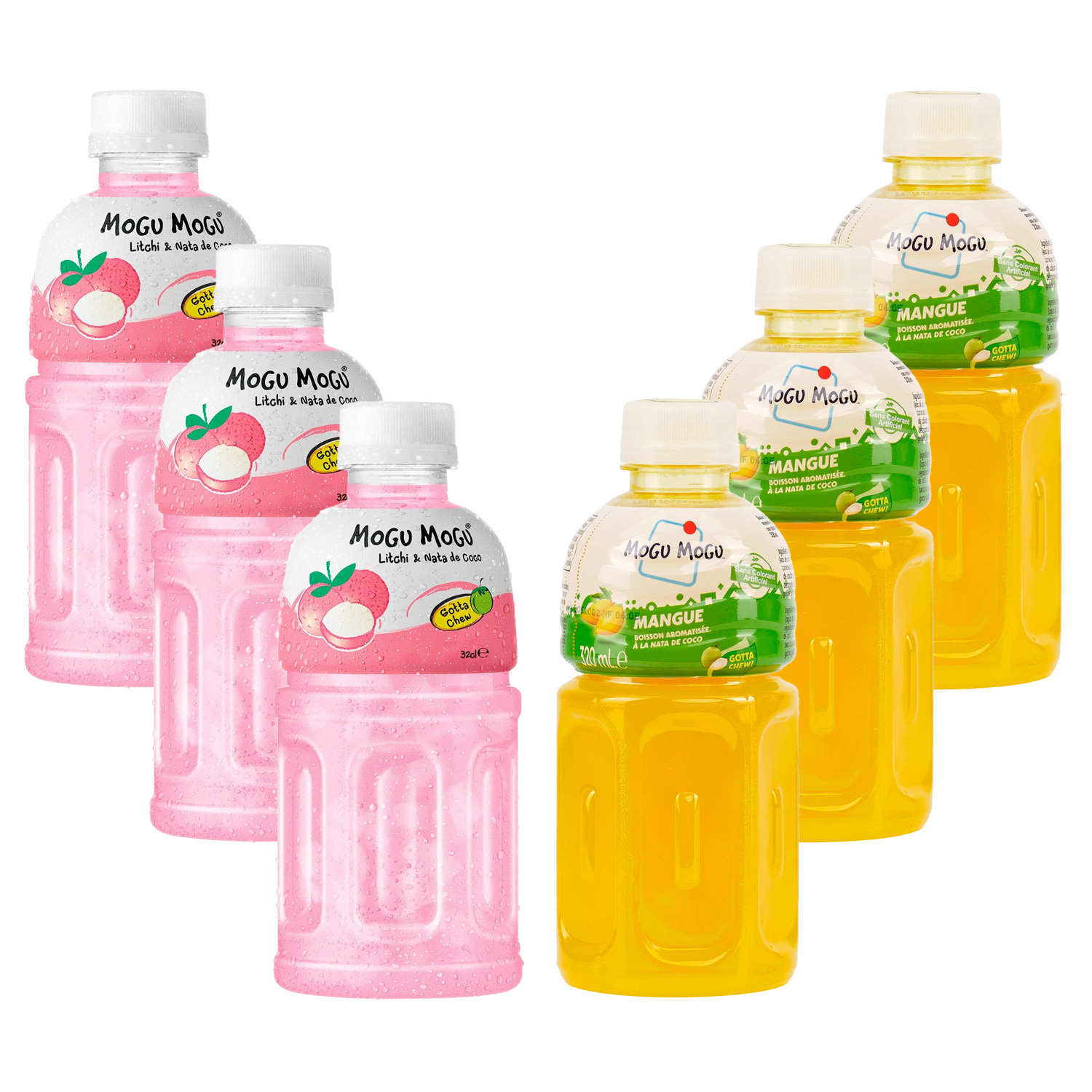 Pack of 6 Mogu Mogu drinks - Nata de coco lychee and mango - Mogu Mogu
