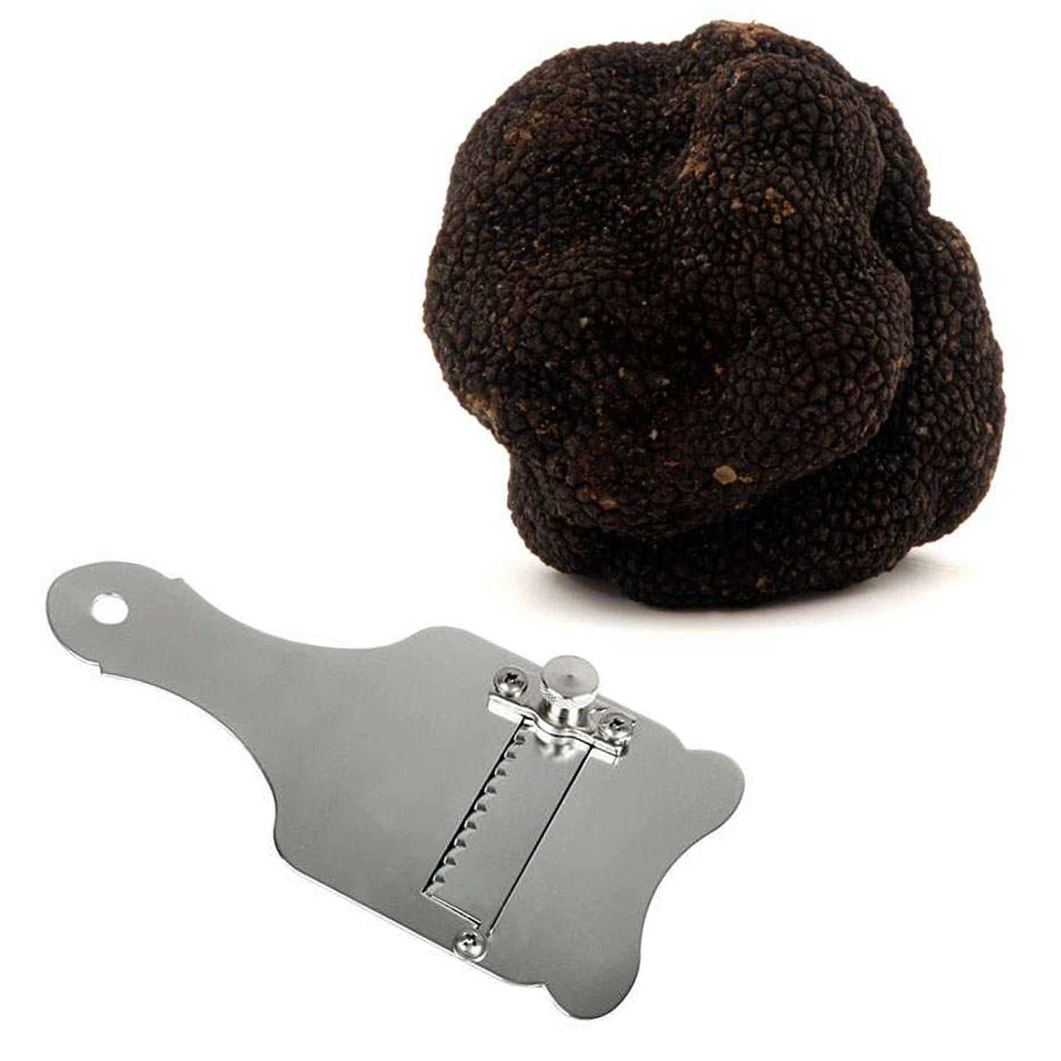 Assortment of extra fresh black truffles from Lozère and truffle grater ...