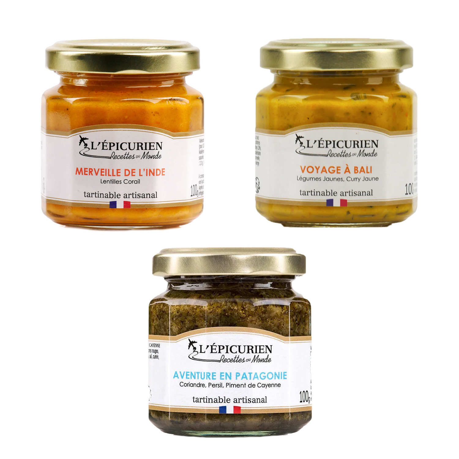Assortiment de 3 tartinables aux saveurs du monde l'Epicurien - L'Épicurien