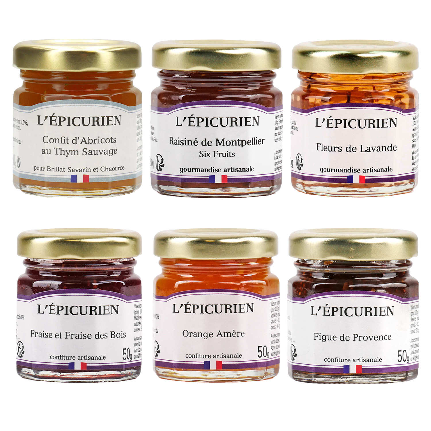 Lot découverte 6 mini pots de confitures L’Epicurien - L'Épicurien