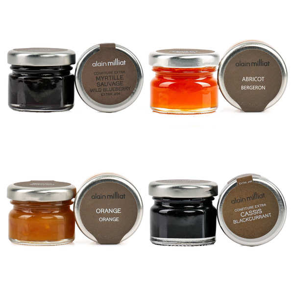 Lot découverte 8 mini pots de confitures Alain Milliat (cassis, abricot ...