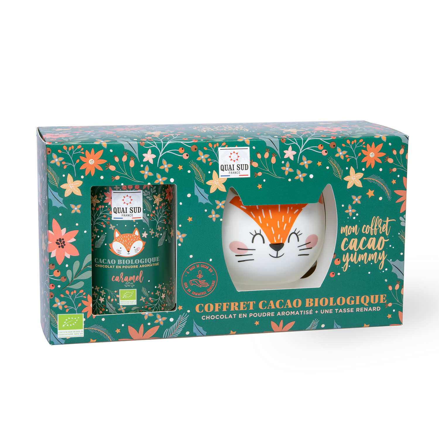 Organic cocoa box - 1 box of caramel cocoa and a fox mug - Quai Sud