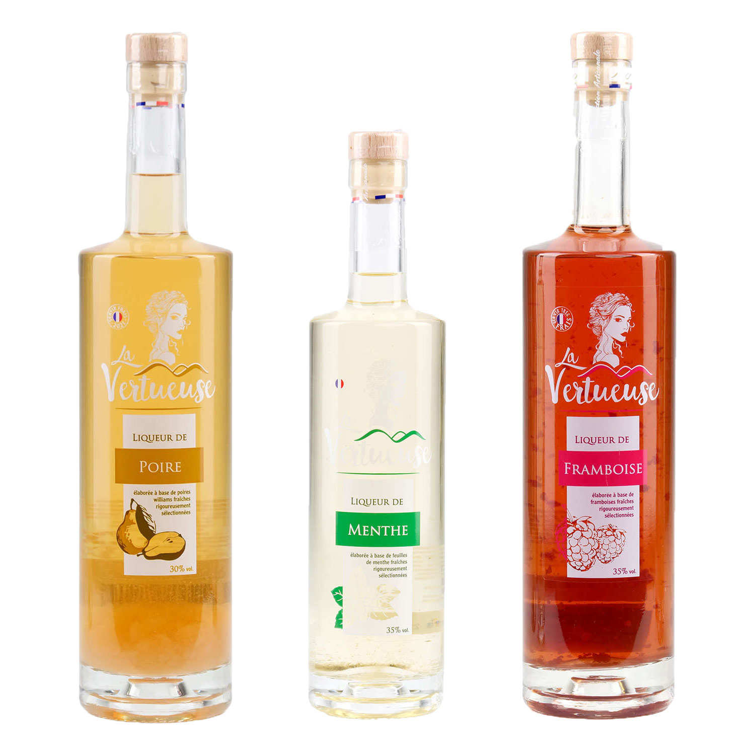 Assortiment 3 liqueurs La Vertueuse (menthe, framboise, poire) - La ...