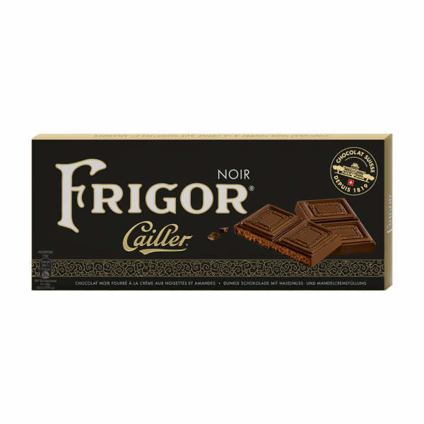 Swiss dark chocolate bar filled with hazelnut and almond cream - Frigor ...