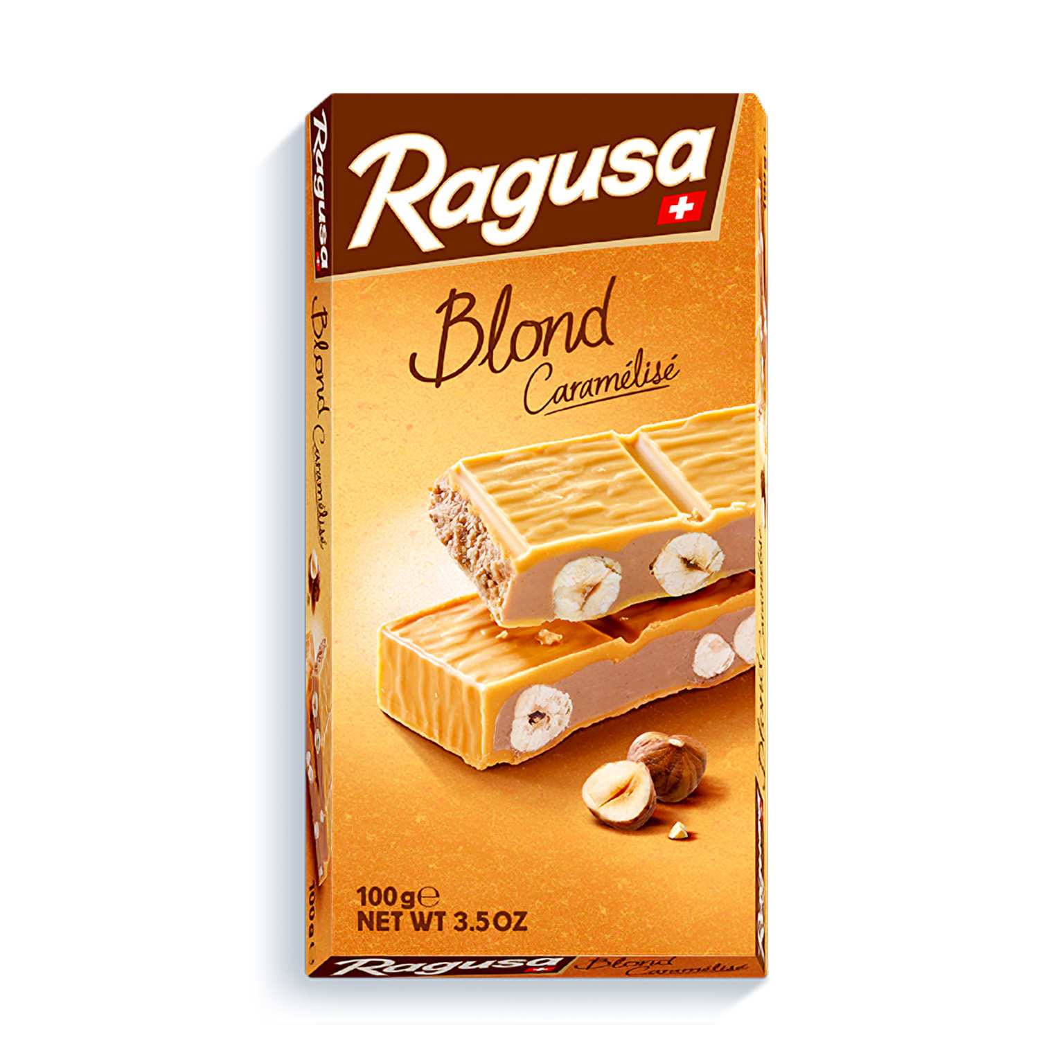 Tablette de chocolat suisse blanc caramélisé fourré praliné et ...