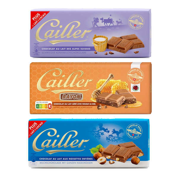 Discovery pack of 3 Cailler Swiss chocolate bars - Cailler