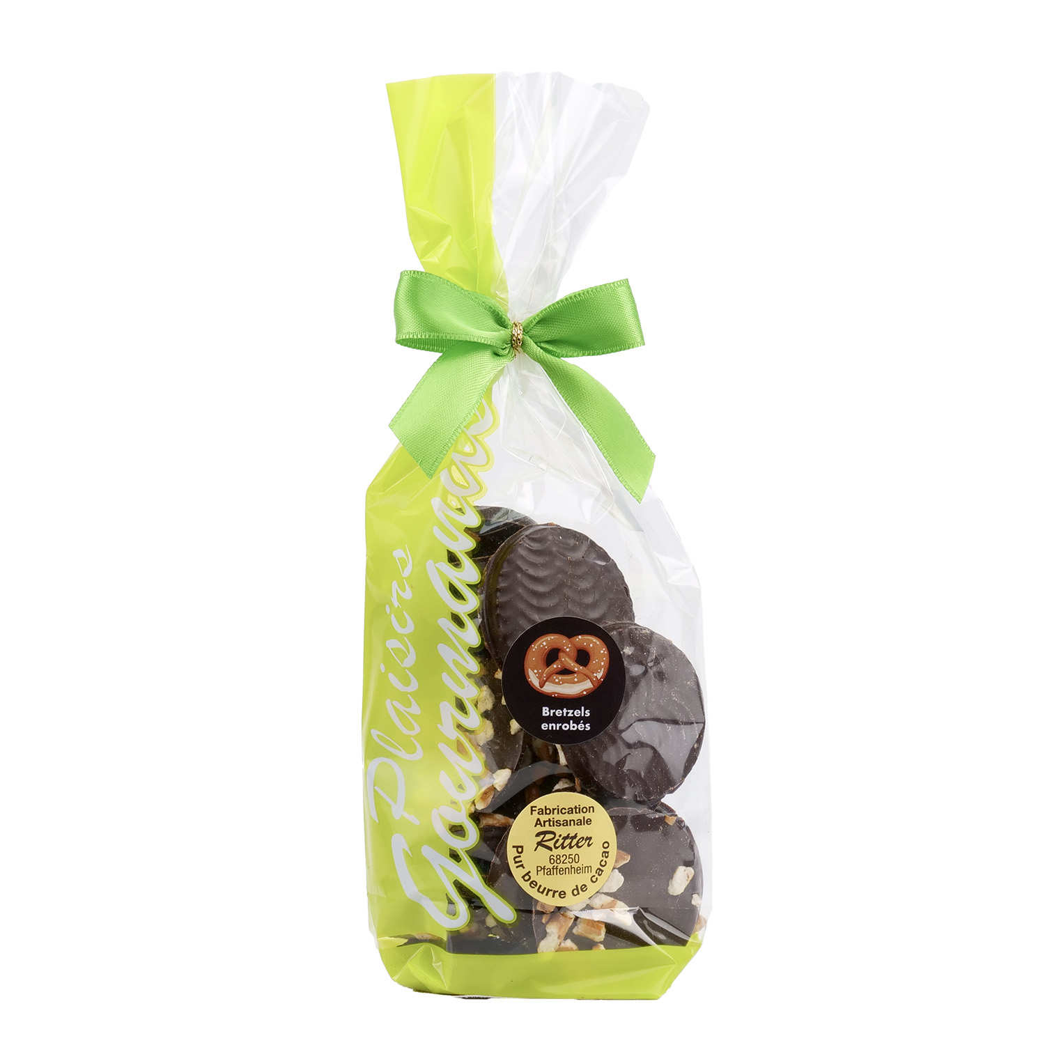 Dark chocolate discs with pretzel pieces - Chocolaterie Ritter