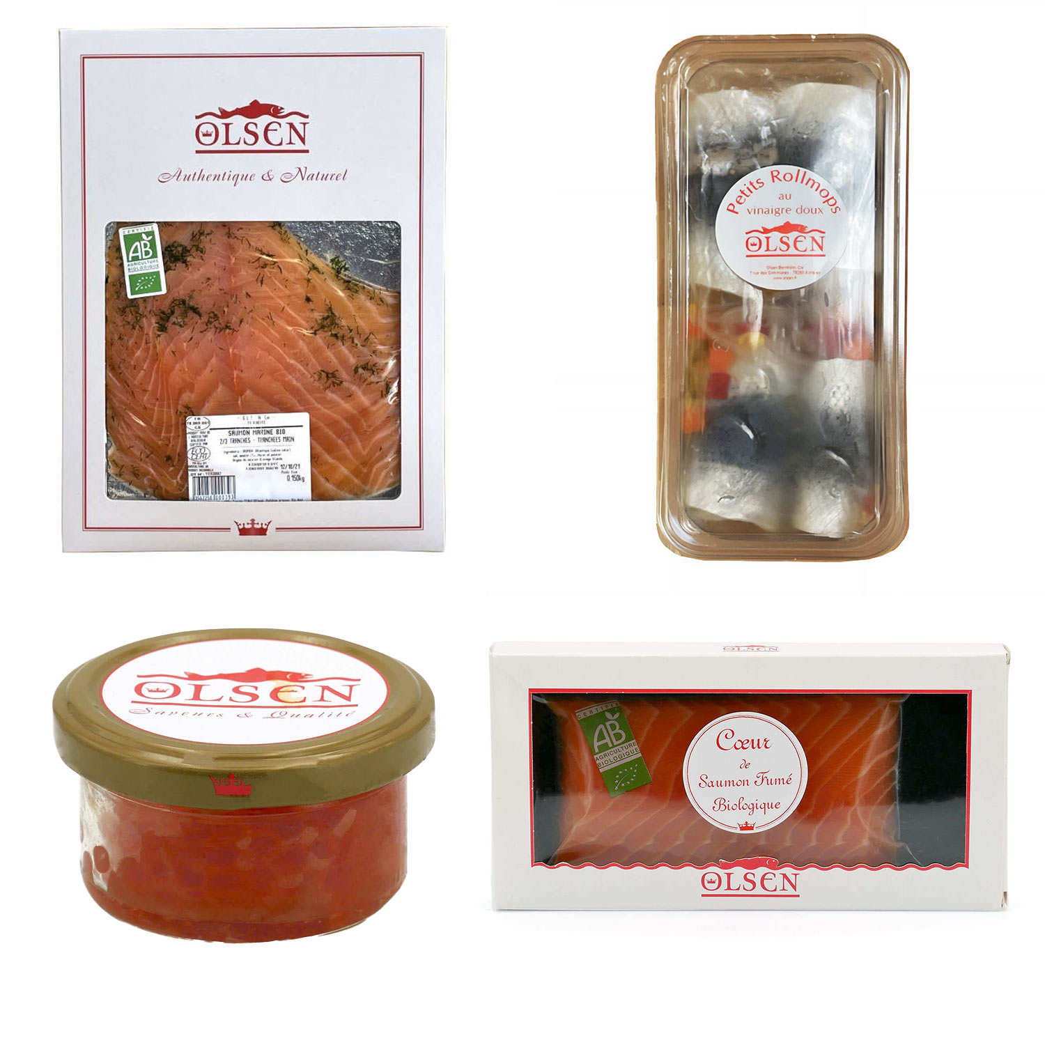 Festive seafood assortment (smoked salmon, fish roe and rollmops) - Olsen