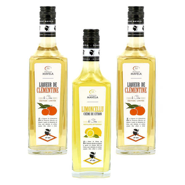 Assortiment de 3 liqueurs corse (citron, clémentine, châtaigne ...